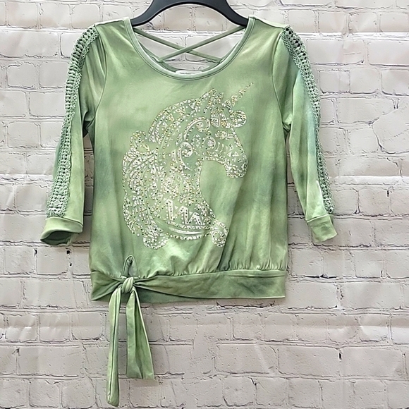 Macys Shirts And Tops Macys Beauties Rinestone Unicorn Side Tie Tee Size Small 8 Poshmark